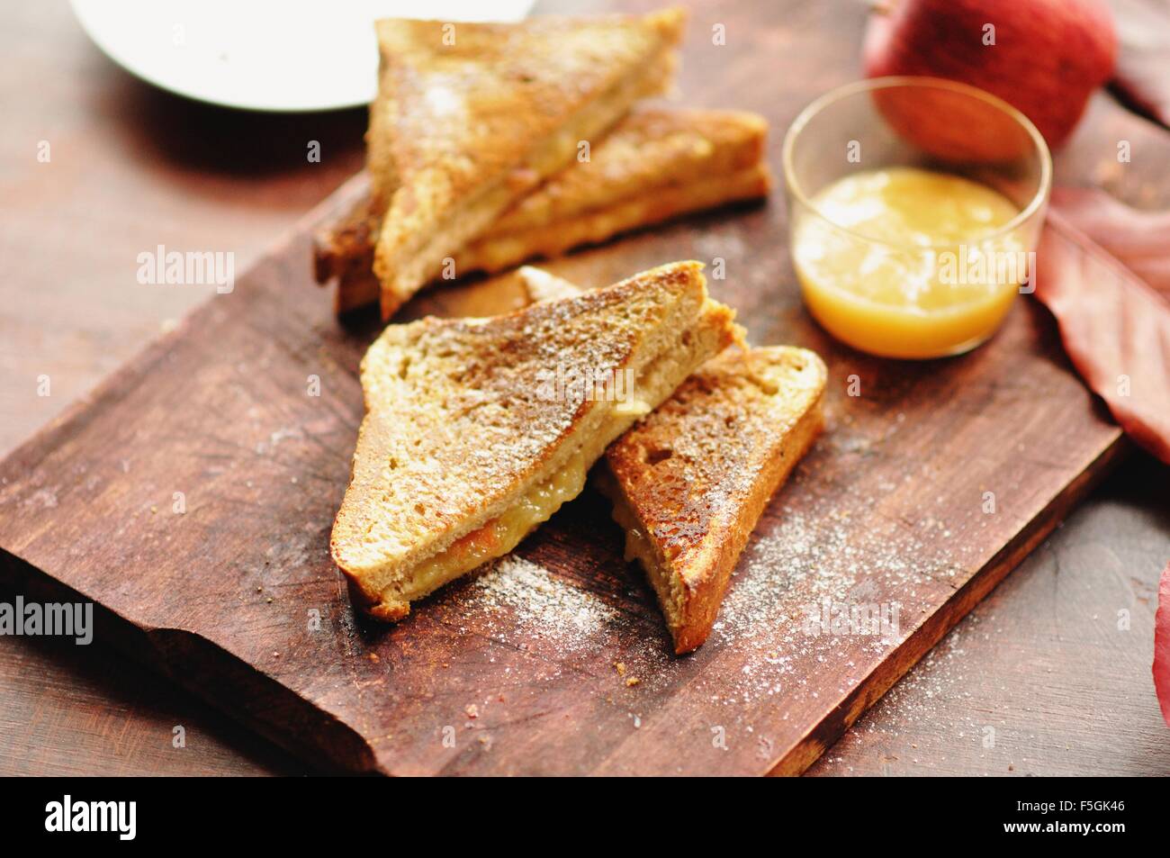 Apple pie French toast on a fall - autumn background Stock Photo - Alamy