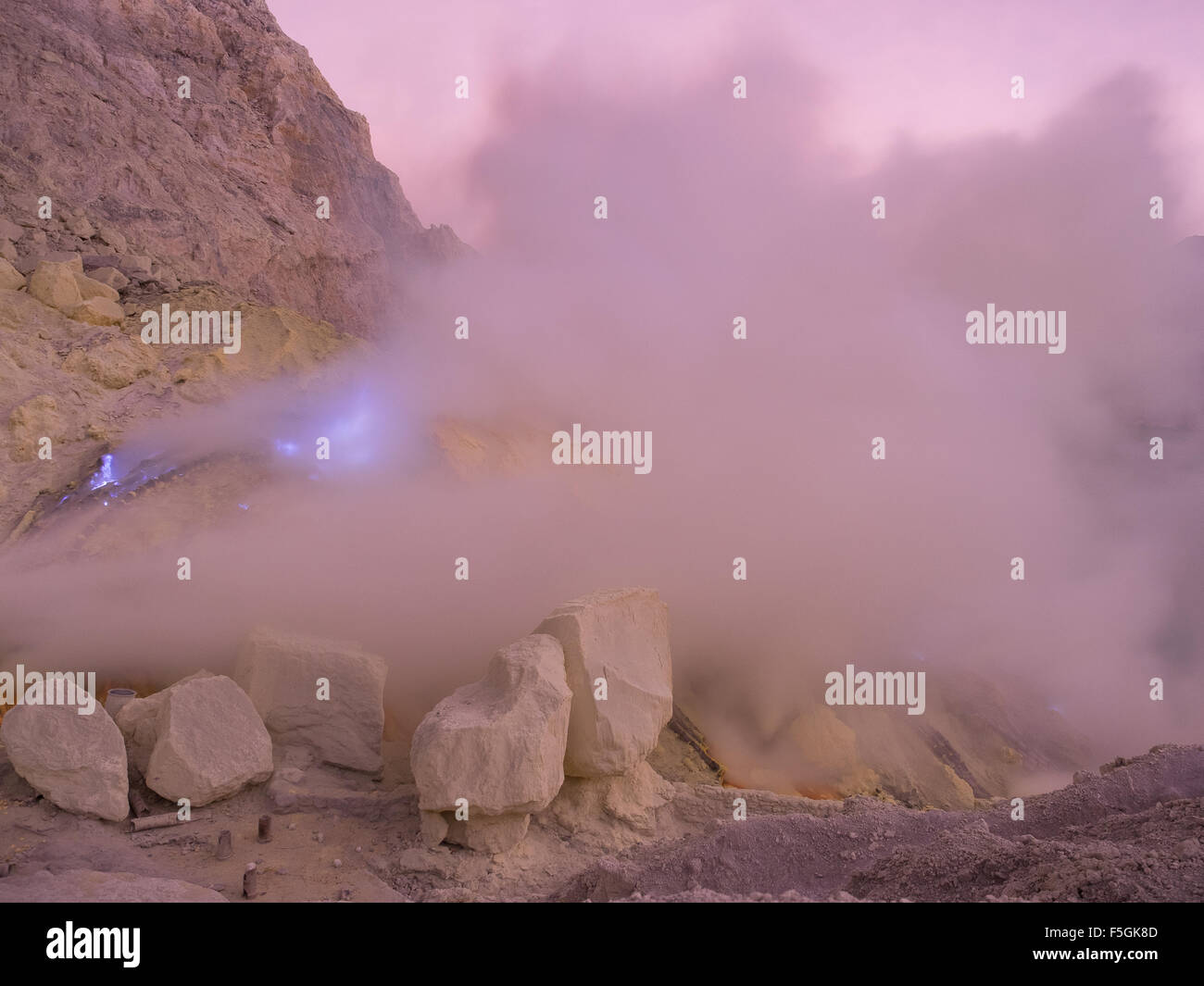 blue sulfur fires on mt.ijen, Java Stock Photo - Alamy