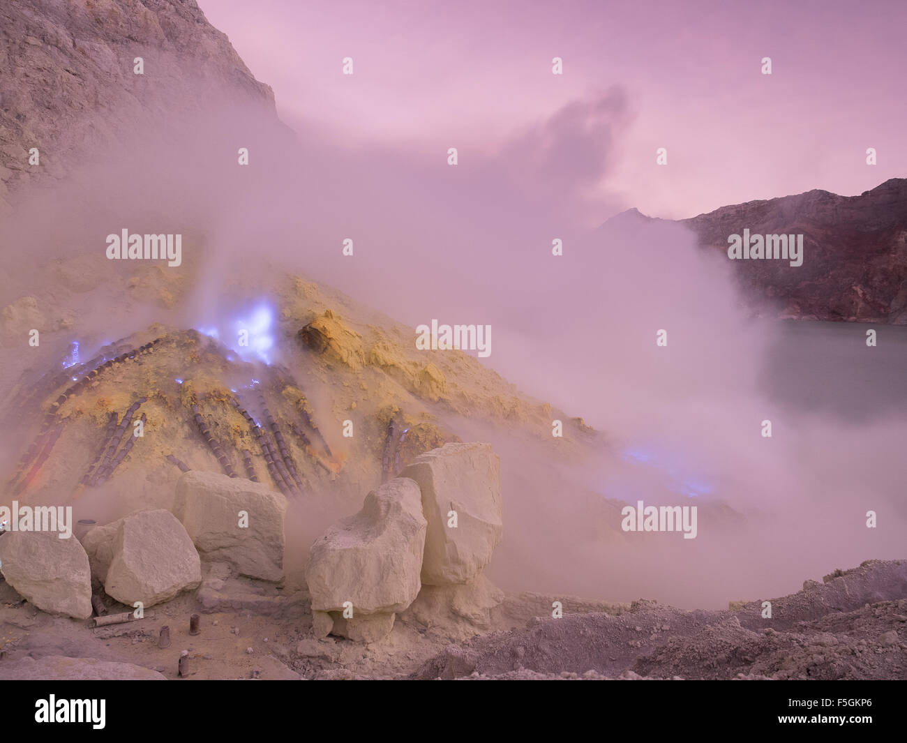 blue sulfur fires on mt.ijen, Java Stock Photo - Alamy