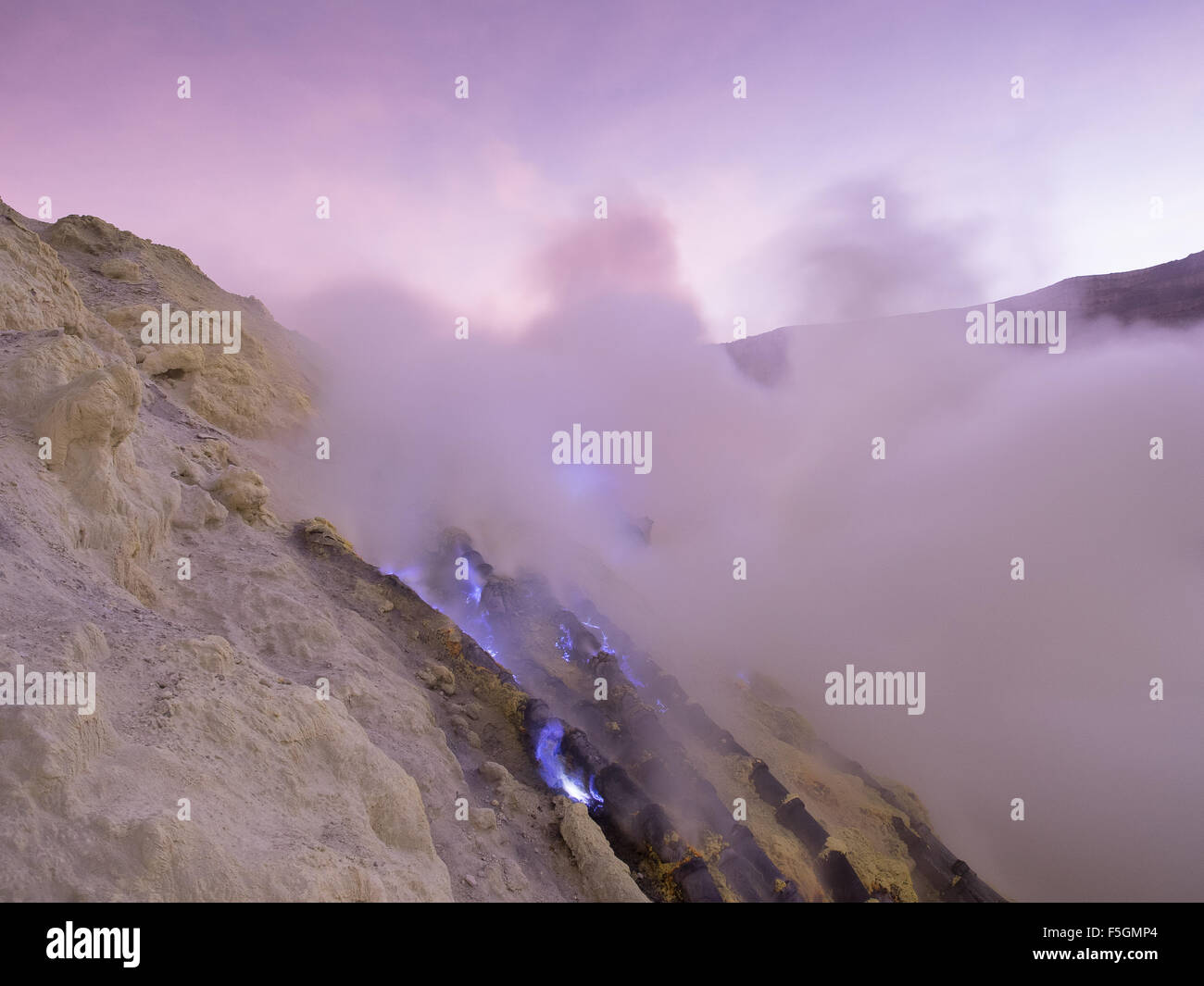 blue sulfur fires on mt.ijen, Java Stock Photo - Alamy