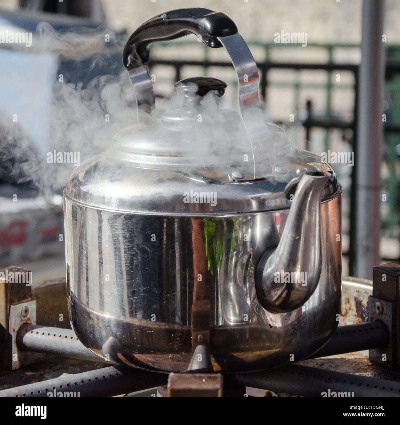 Boiling old steel silver kettle hi-res stock photography and images - Alamy