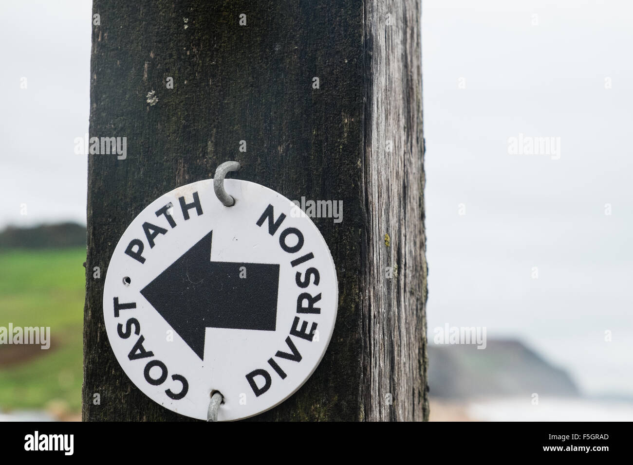 Coast Path diversion sign,post because of landslips. Jurassic,Coast ...