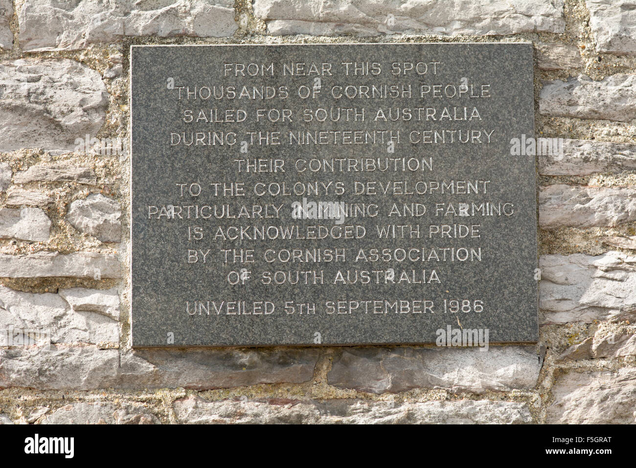 Plaque commemorating Cornish people who sailed to Australia in the 19th ...