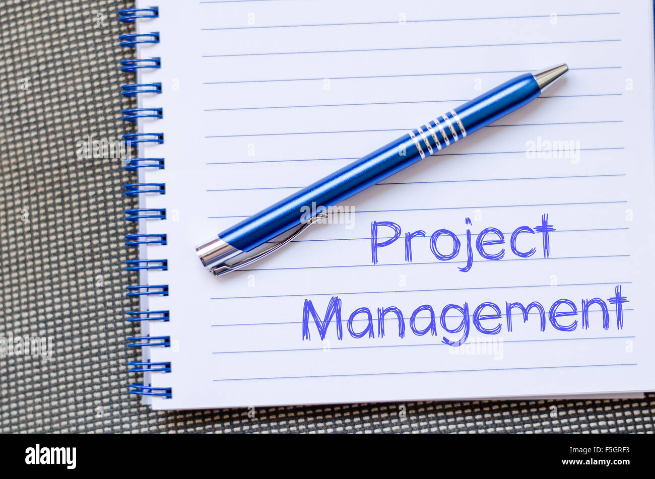 Project management text concept write on notebook Stock Photo - Alamy