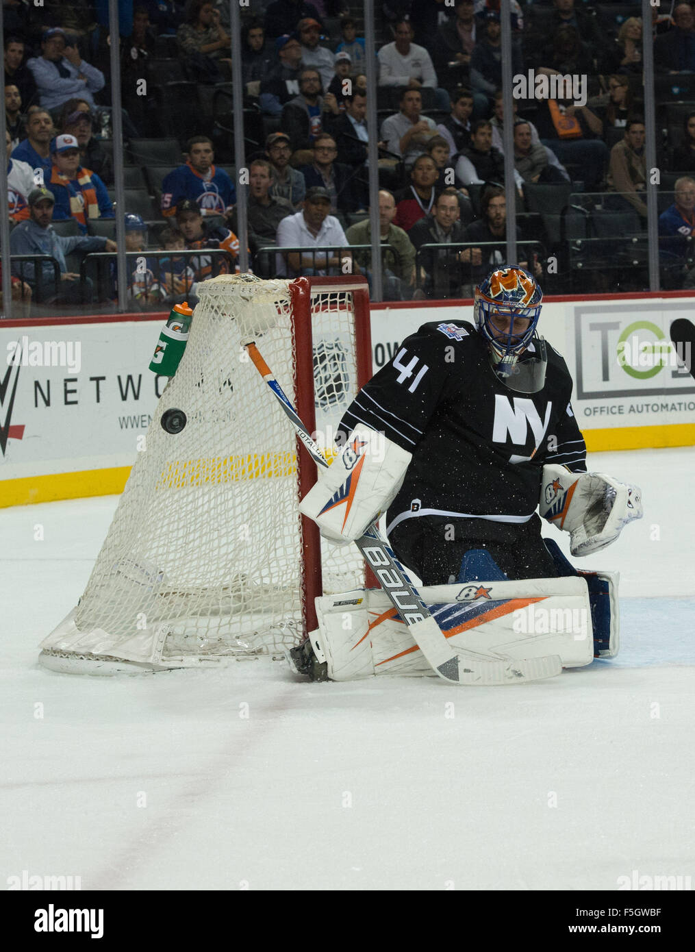 New York, NY, USA. 3rd Nov, 2015. New York Islanders goalie JAROSLAV ...