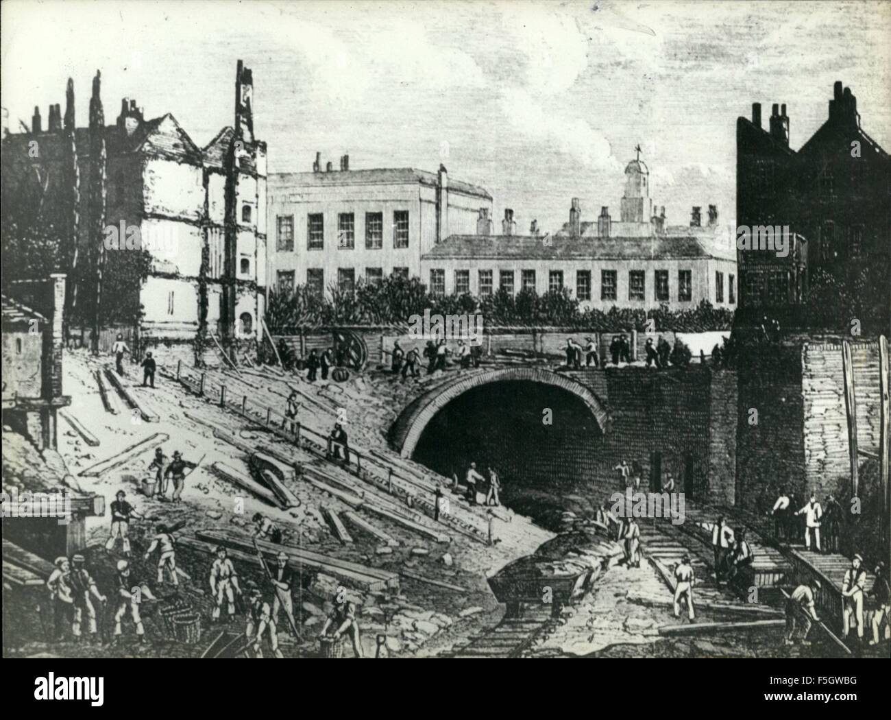 1863 - Photo shows A railway cutting under construction. London ...