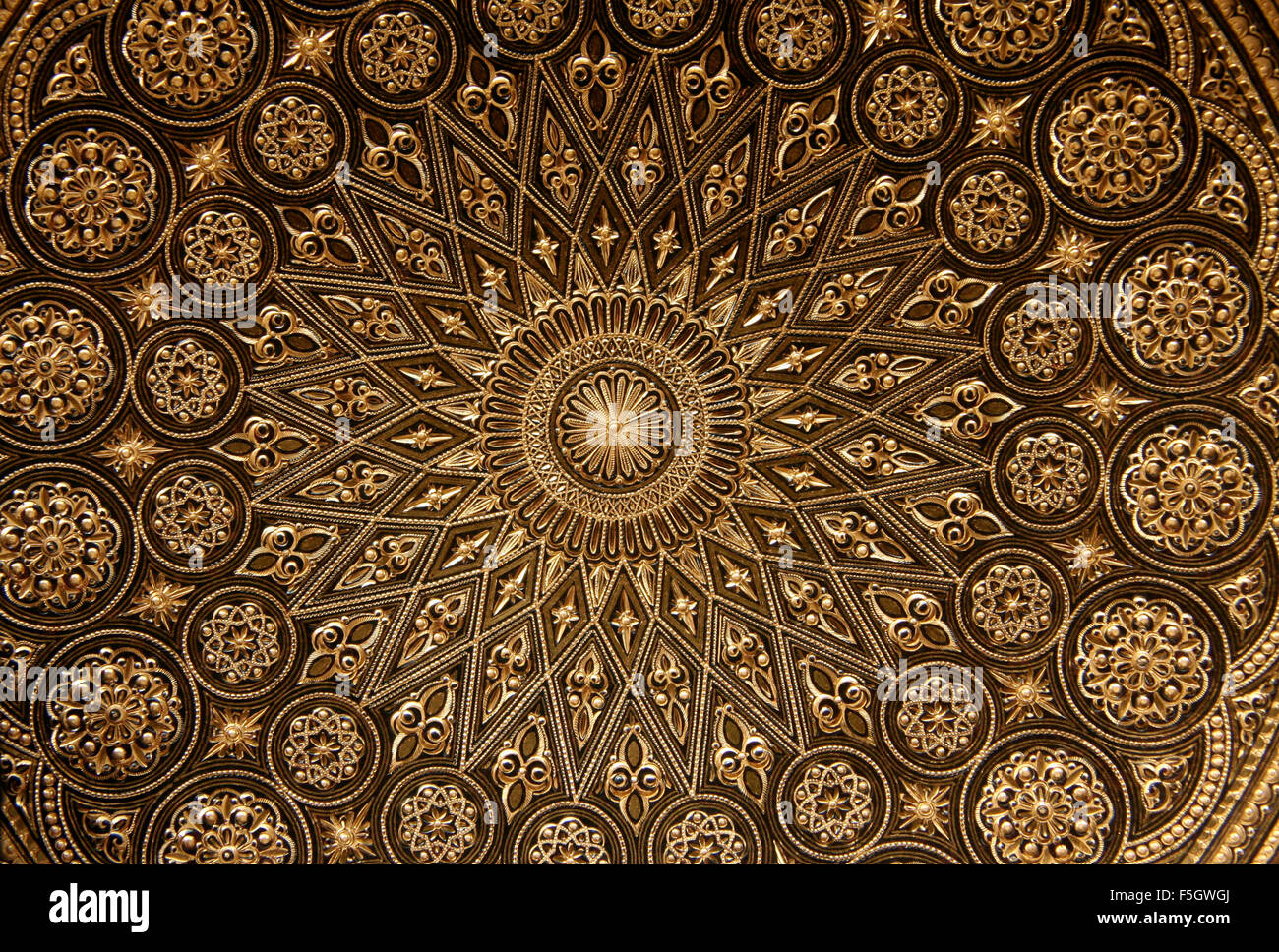 Detail of damascening plate. Traditional handicraft with metal in ...
