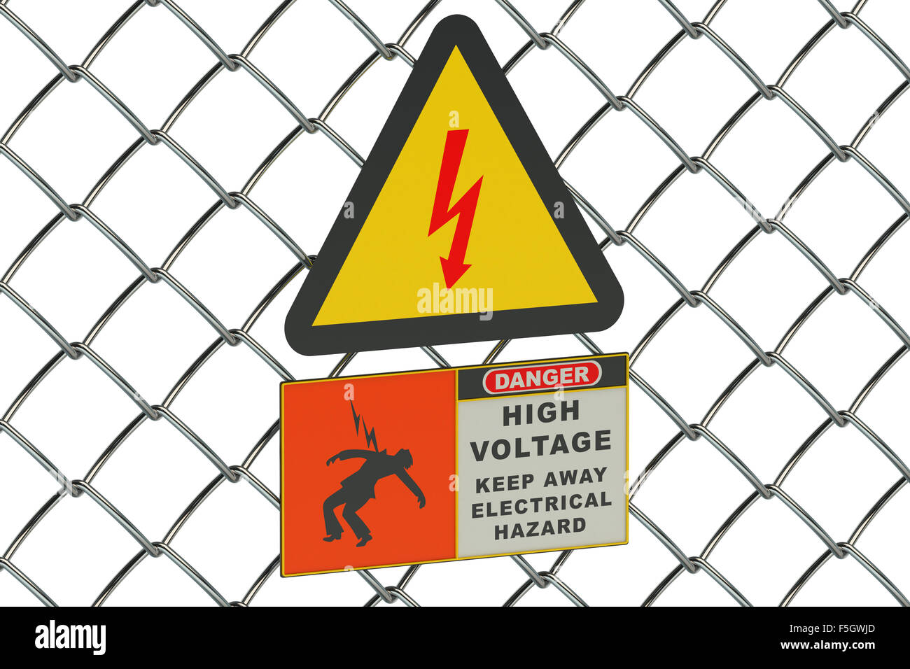 High Voltage sign on guard metallic mesh Stock Photo - Alamy