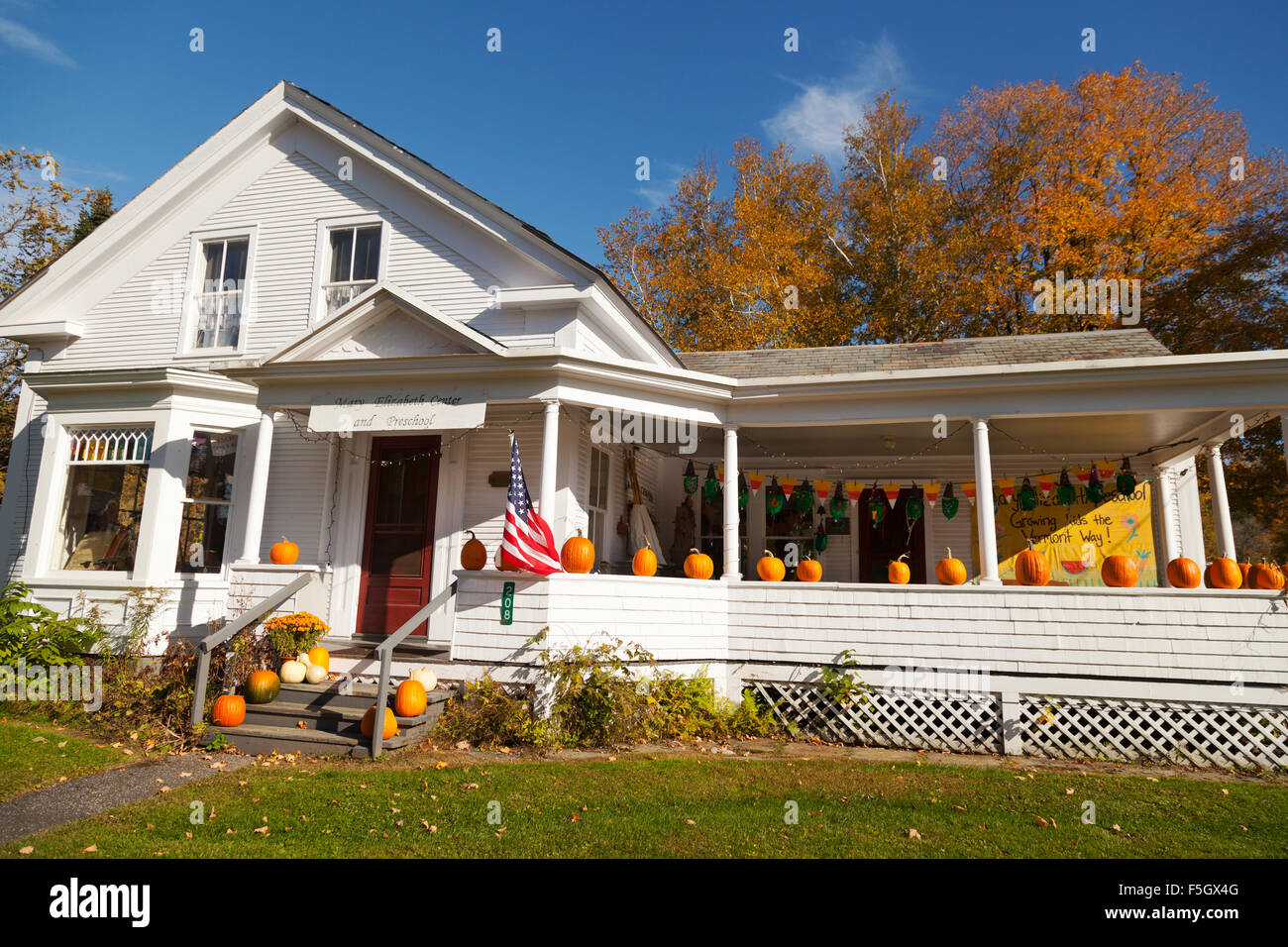 Vermont Primary school exterior decorated for Halloween, Stowe, Vermont ...