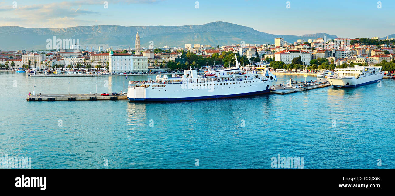 Panoramic view of Split harbor at sunset. Croatia Stock Photo - Alamy