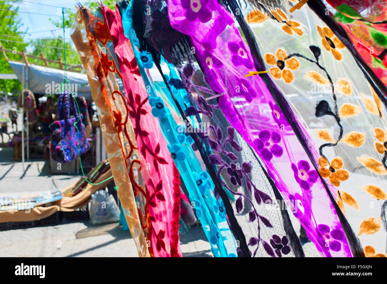 Traditional Georgian shawls waving on a wind at Dry Bridge market ...