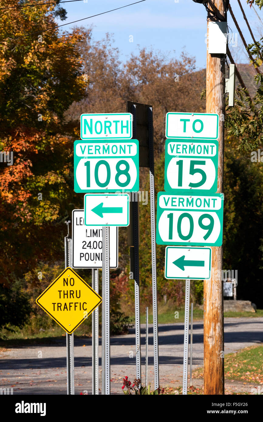 USA road signs, Stowe, Vermont VT United States of America Stock Photo ...