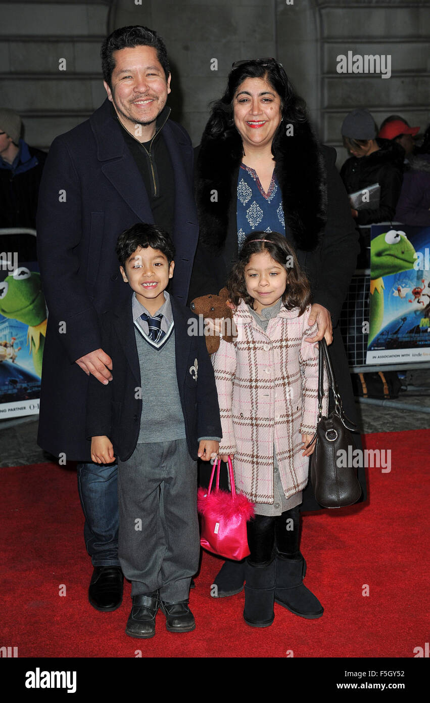London, UK. Paul Mayeda Berges (L), Gurinder Chadha (R) Ronak Berges (L ...
