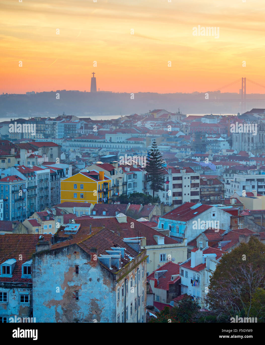 Lisbon Old Town at colorful sunset. Top view. Portugal Stock Photo - Alamy