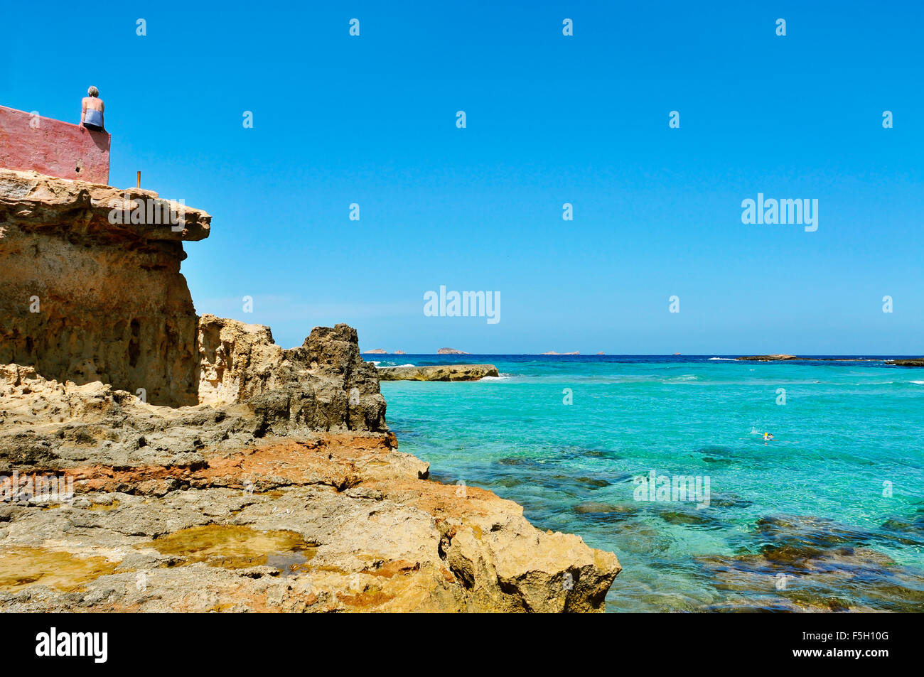 a view of the Cala Conta beach, in Sant Josep de Sa Talaia, Ibiza ...
