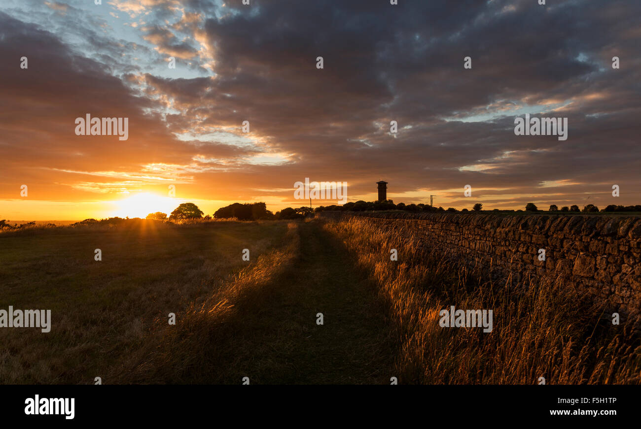 Sunset at Cleadon Hills with Cleadon Water Tower in the Distance Stock ...