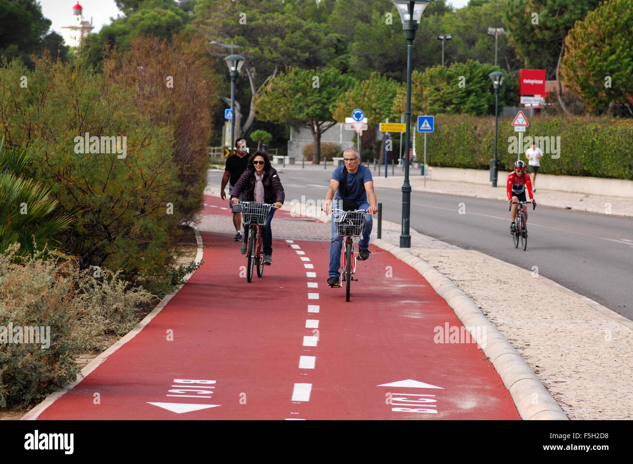 Cyclists Cycle path pathway in Portugal Stock Photo - Alamy