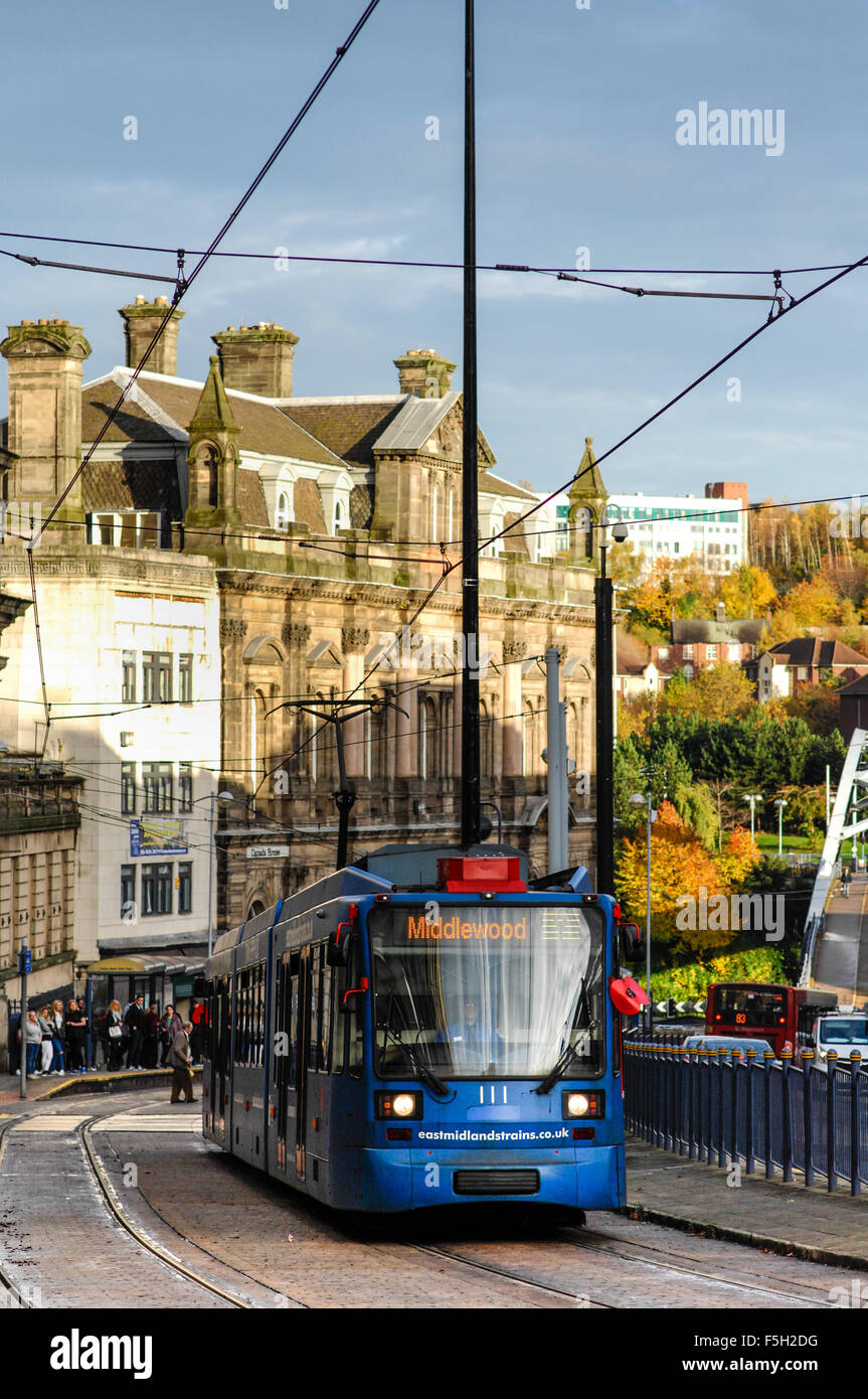 Tram in Sheffield town centre Stock Photo - Alamy