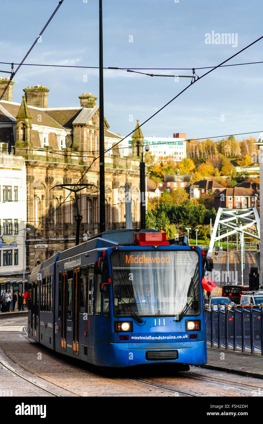 Tram in Sheffield town centre Stock Photo - Alamy