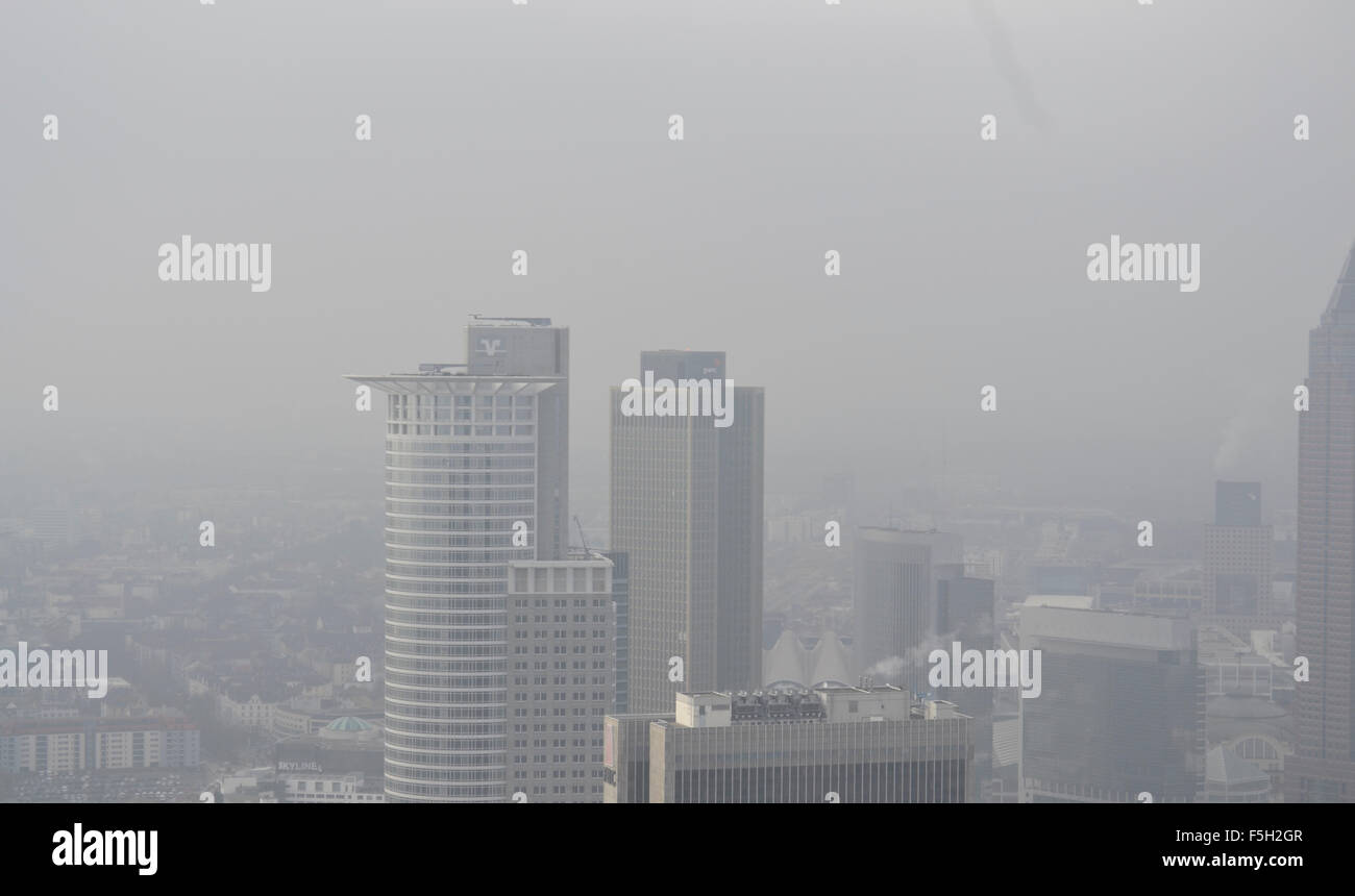 Skyline building showing in the fog Stock Photo - Alamy