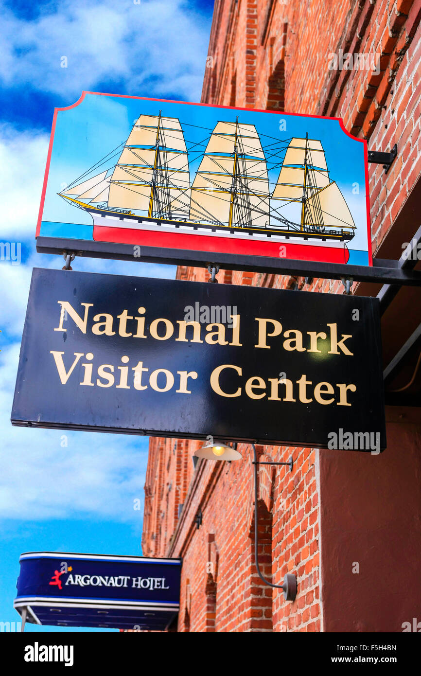 The National Park Visitor Center sign on Jefferson Street in San ...