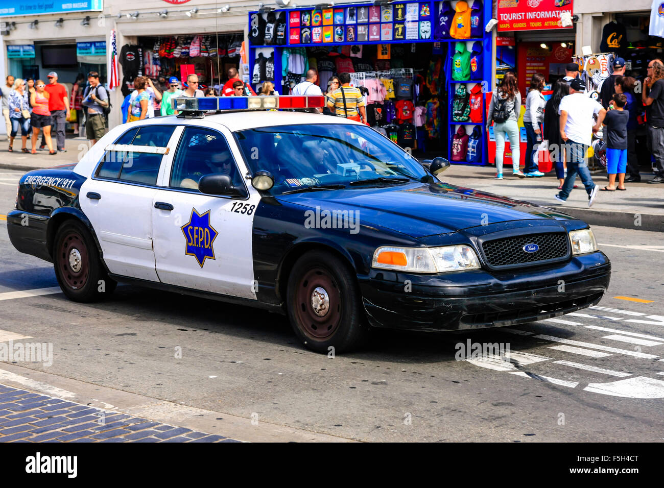 Black and white Police cruiser of the San Francisco Police Department ...