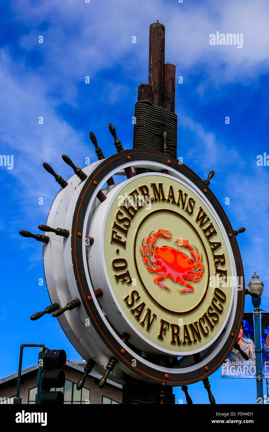 The overhead sign of the famous Fisherman's Wharf Pier 45 in San ...