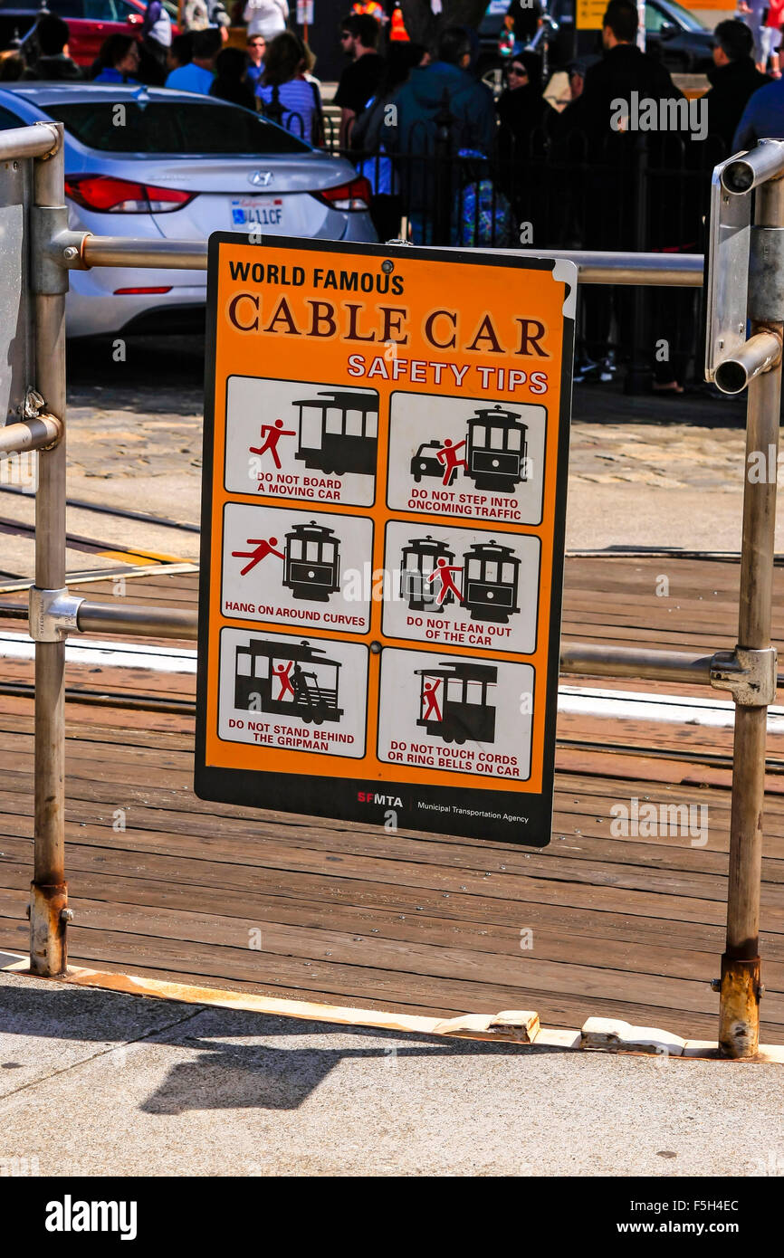 Sign at the Powell Hyde cable Car end of line sign in San Francisco CA ...