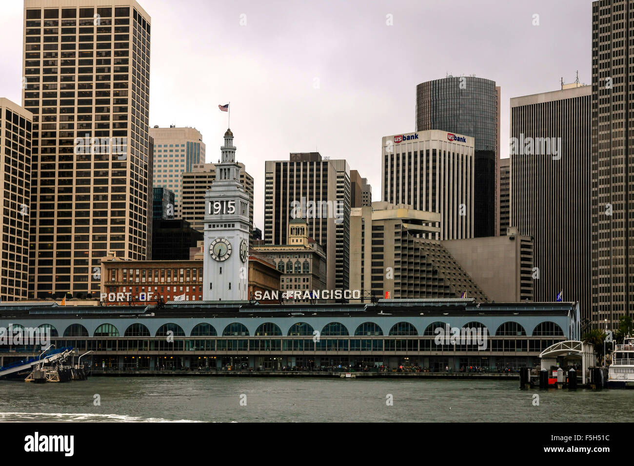 The 245-foot tall clock tower at the Ferry building seen from San ...