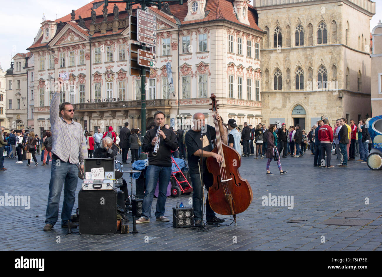 Jazz street musicians performing in the old town square, Prague, Czech ...