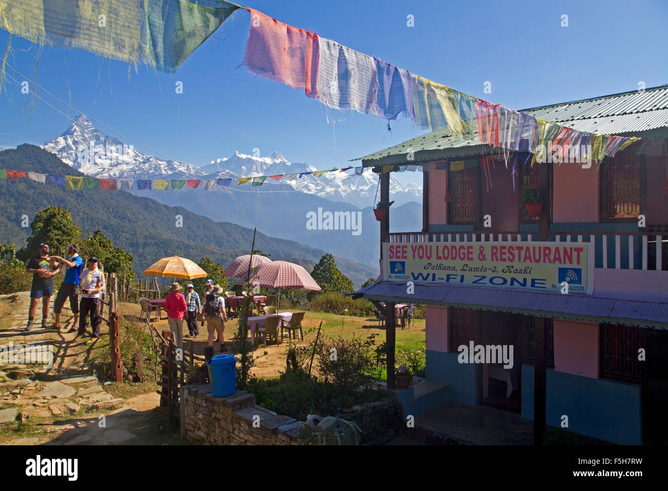 Teahouse and Machhapuchhare, the Fish Tail Mountain Stock Photo - Alamy