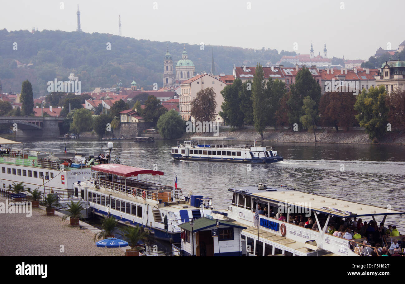 River boats cruising the Vltava river in Praque Stock Photo - Alamy