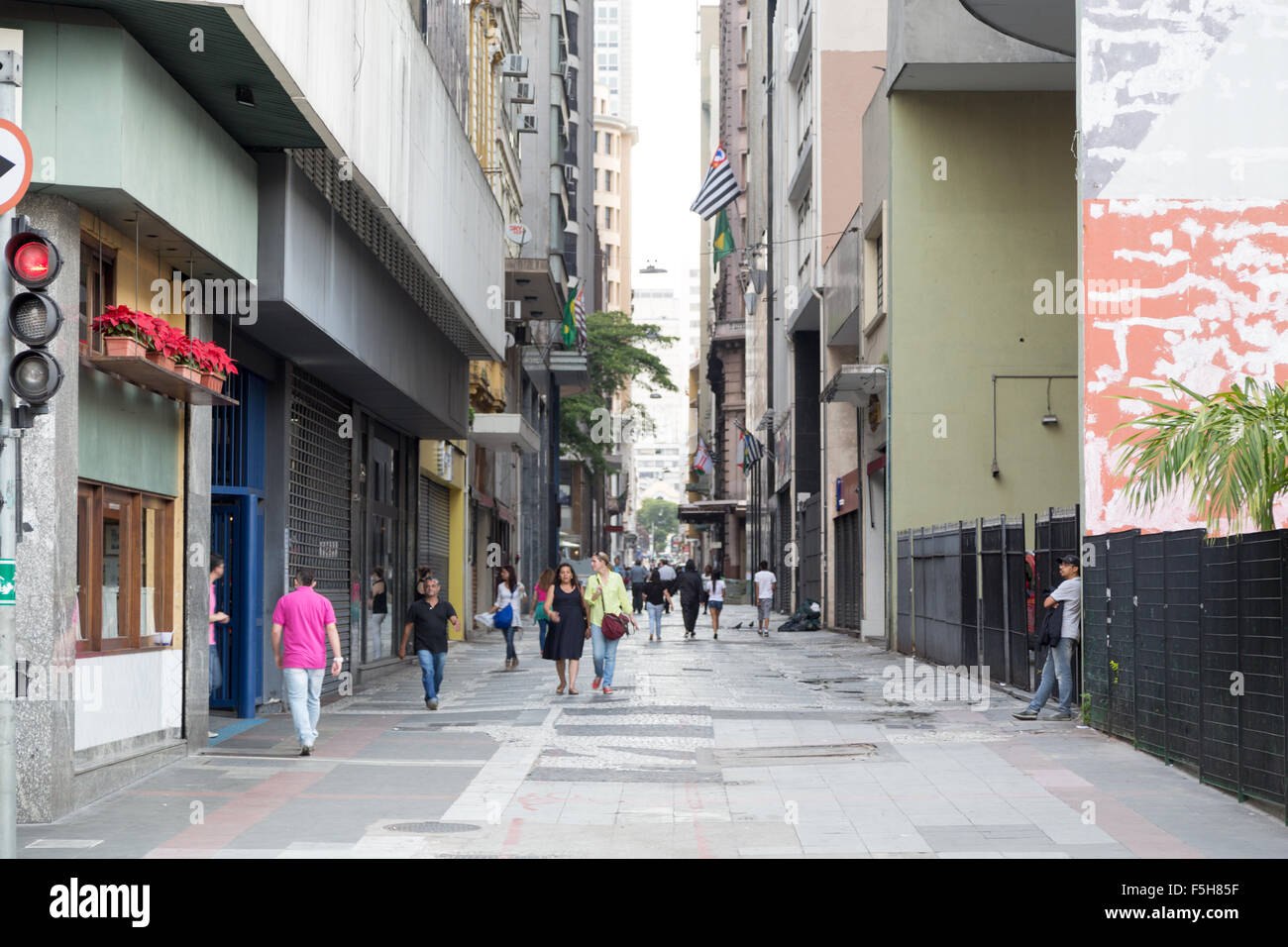 Street scene, buildings at Rua Sao Bento, historic centre of Sao Paulo ...