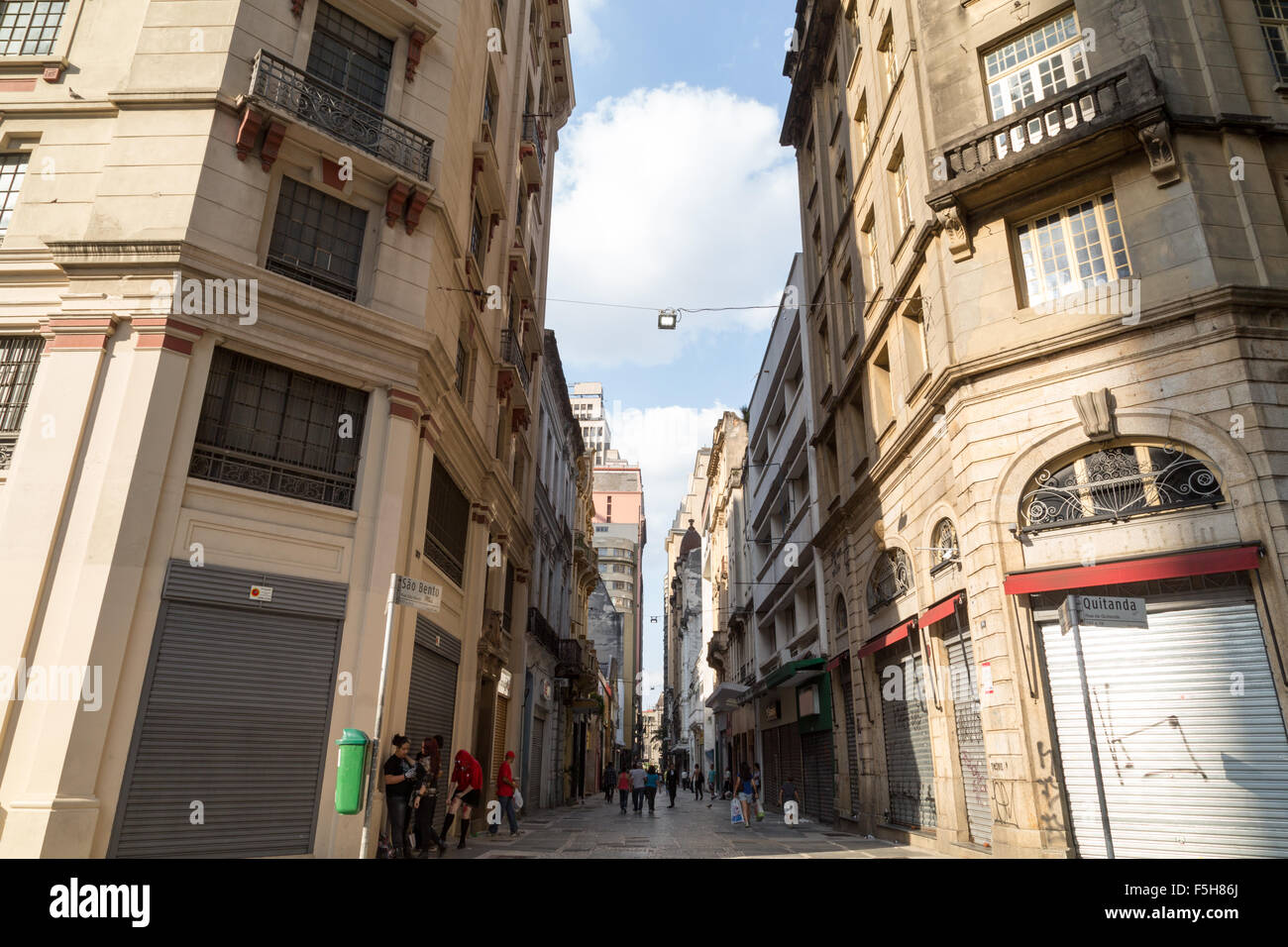 Street scene, buildings at Rua Sao Bento and Rua da Quitanda, street ...