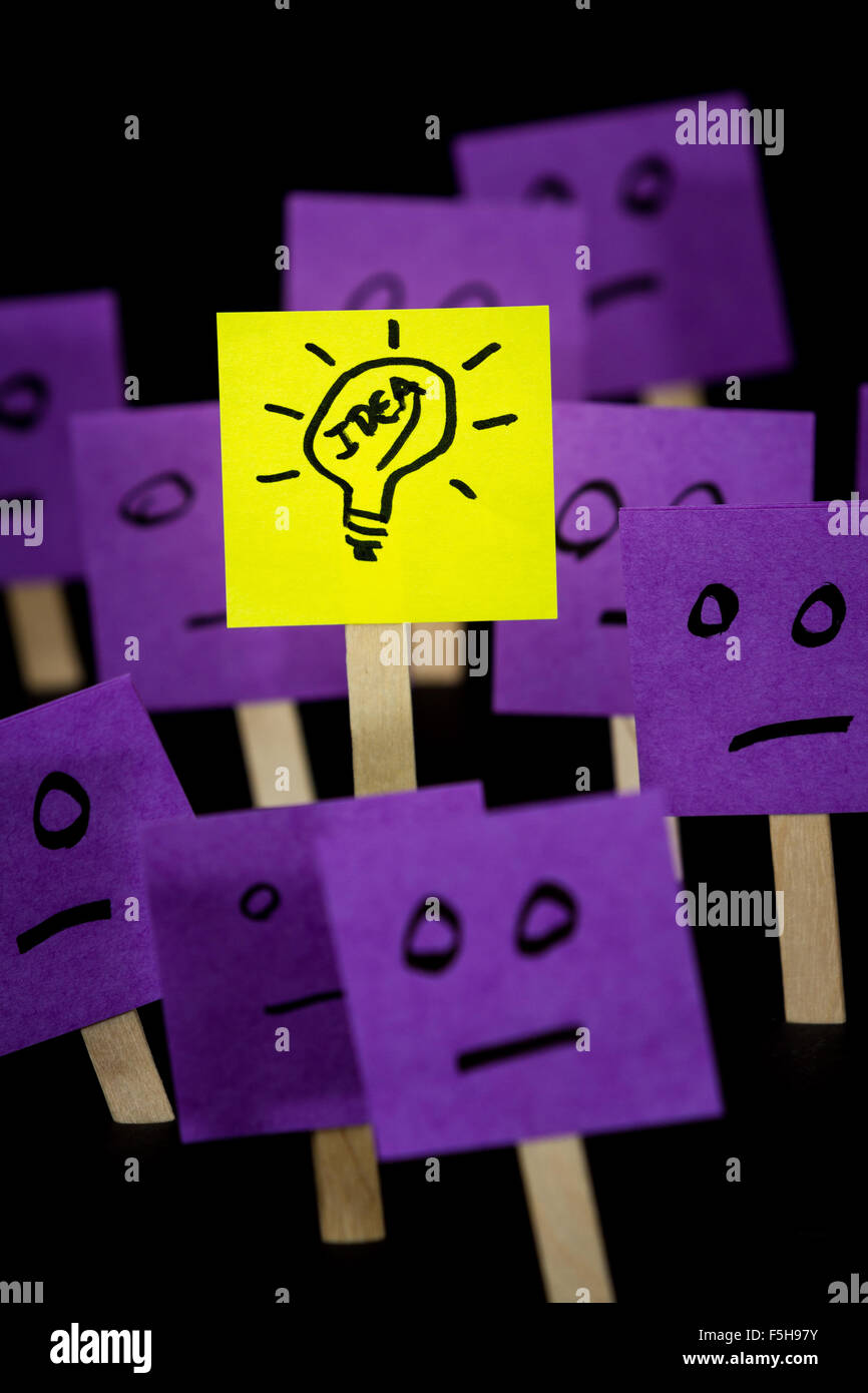 conceptual image of a good idea standing out using sticky notes with ...