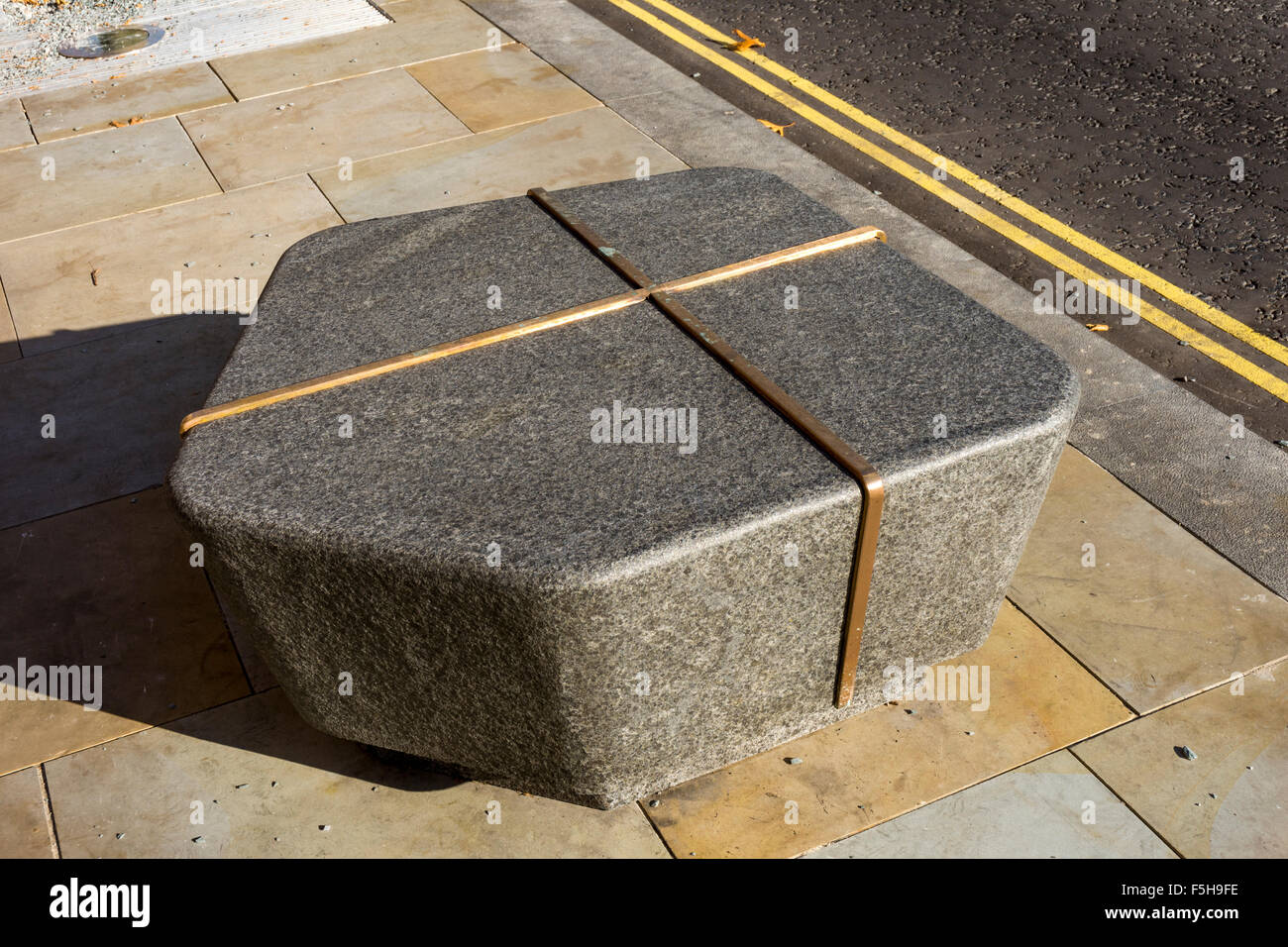 Stone seating block, NOMA area, Dantzic Street, Manchester, England, UK ...