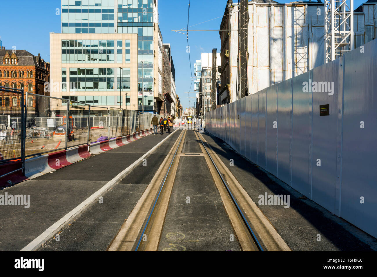 Temporary single-line tram track during re-construction of St. Peter's ...