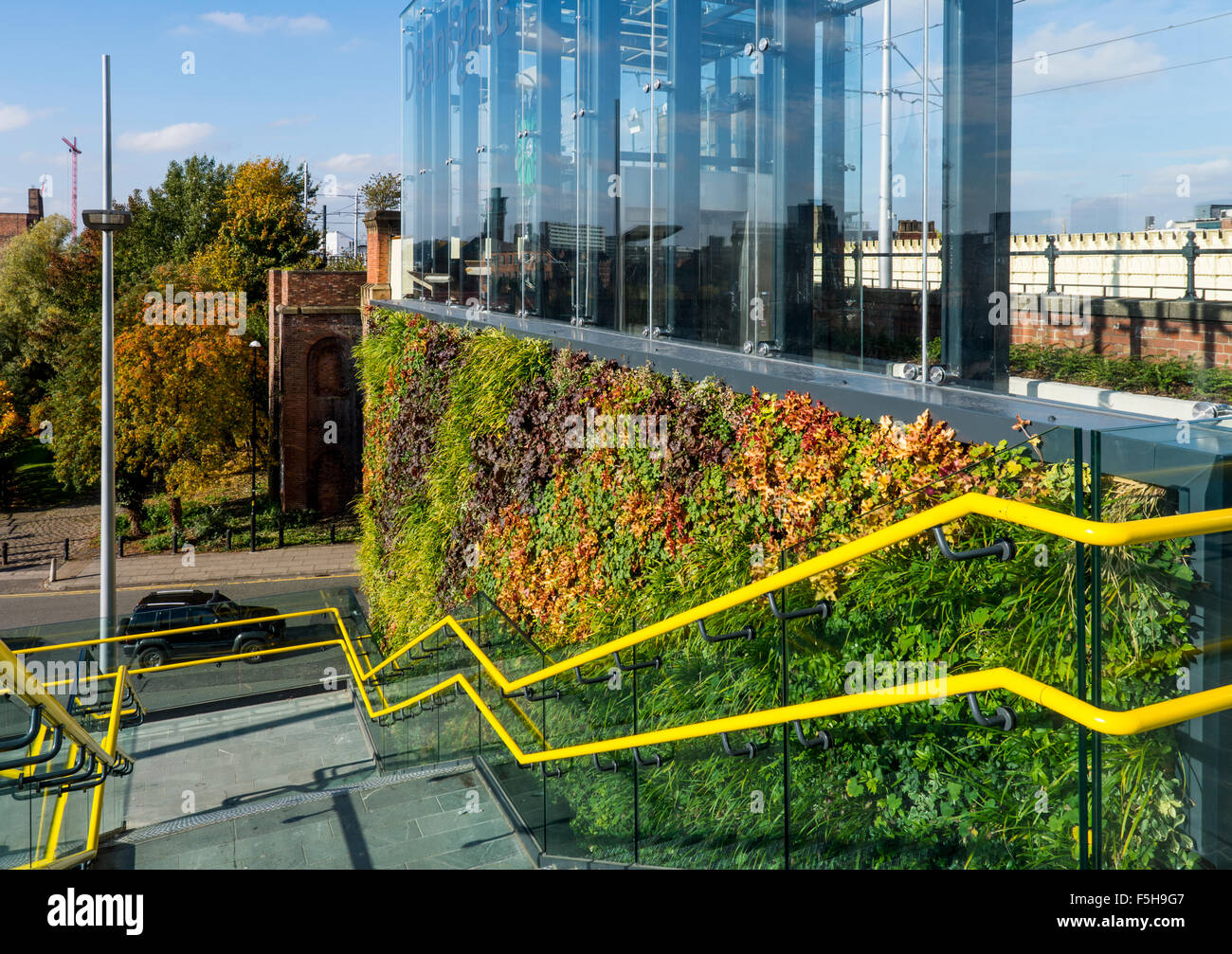 Staircase, glass lift shelter, and 'green' or 'living' wall at the ...