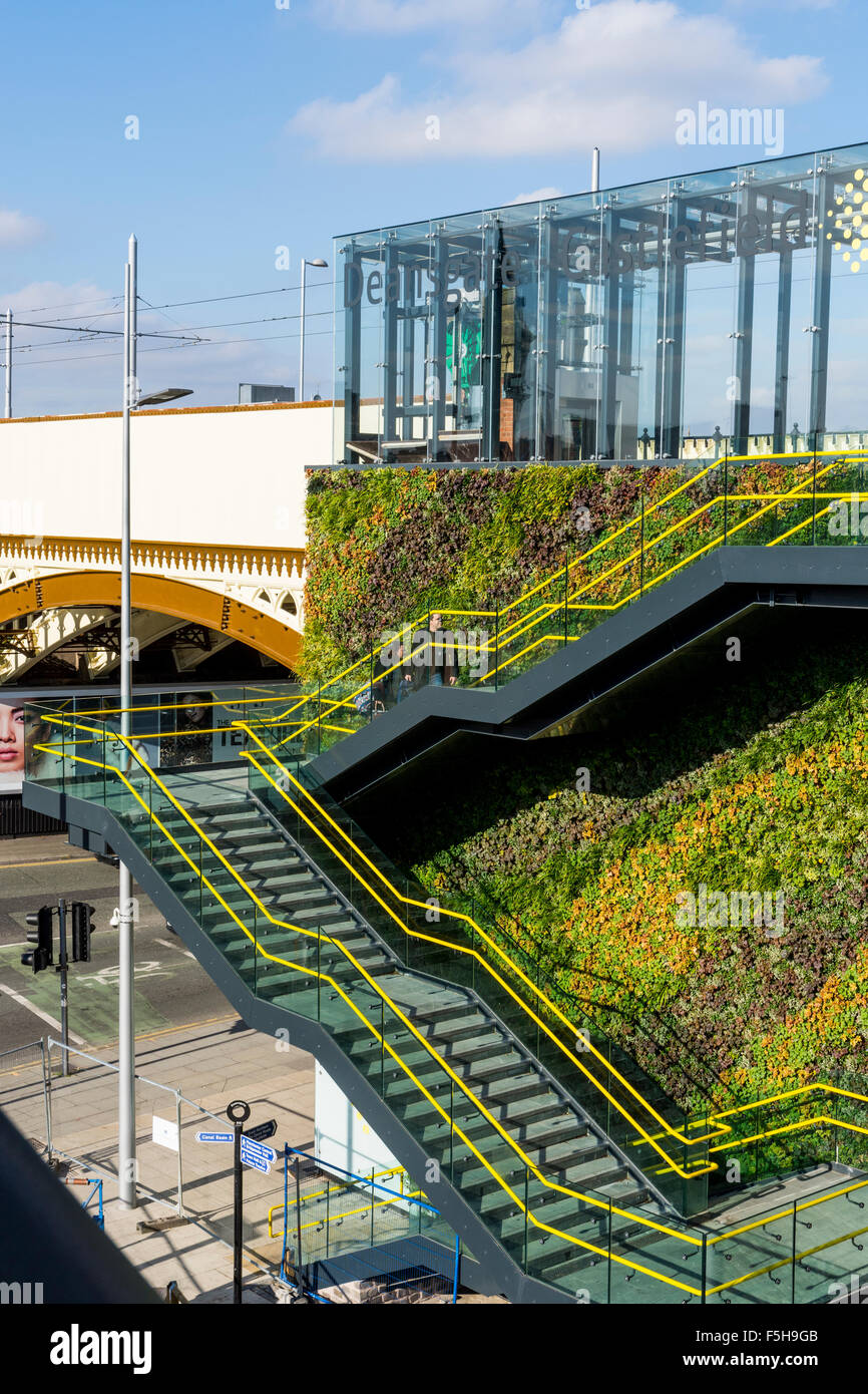 Staircase, glass lift shelter, and 'green' or 'living' wall at the ...