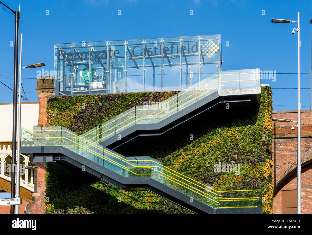 Staircase, glass lift shelter, and 'green' or 'living' wall at the ...
