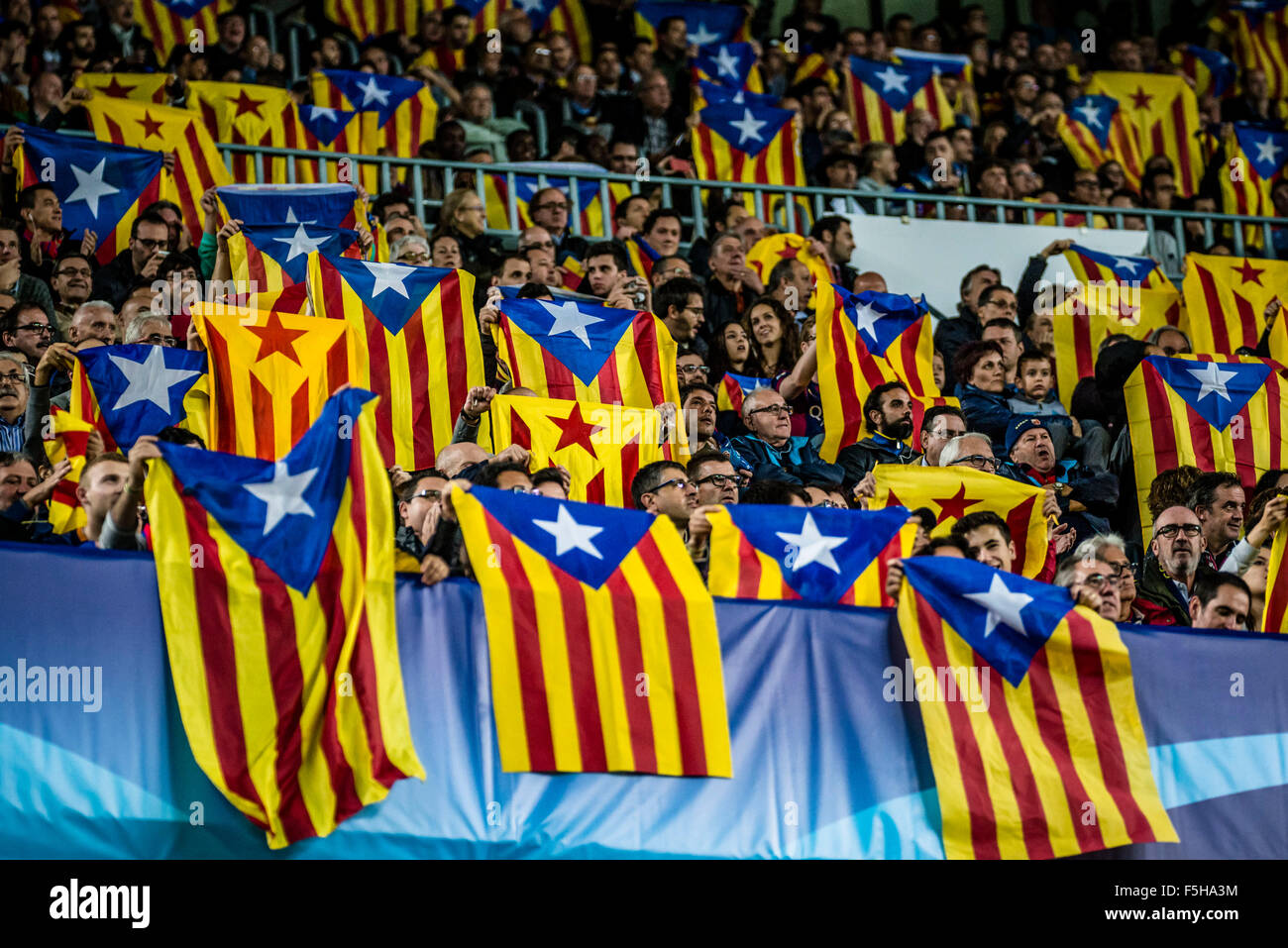 Barcelona, Spain. 4th November, 2015. FC Barcelona fans exhibit the ...