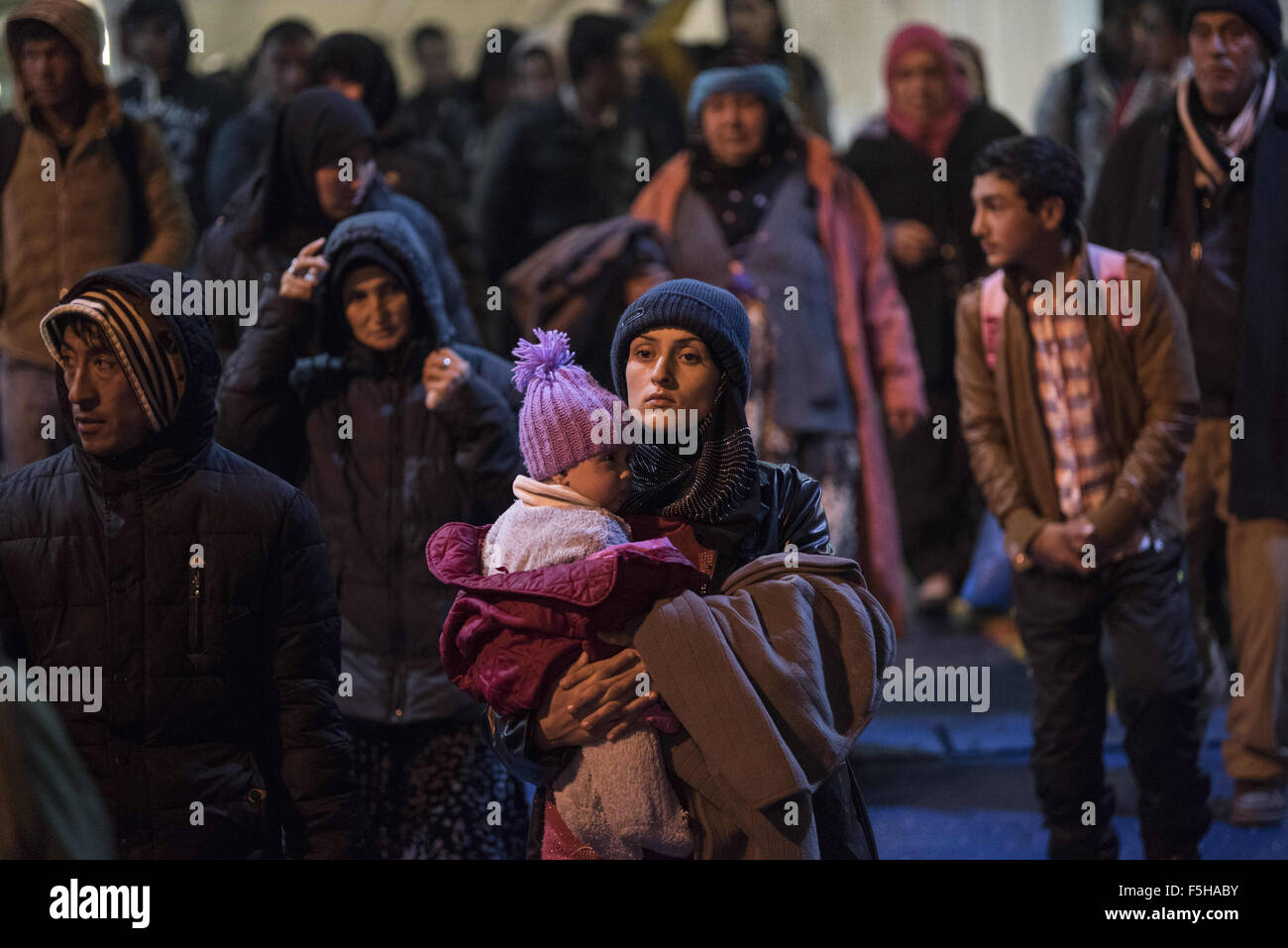 Athens, Greece. 1st Nov, 2015. Refugees arrive by ferry to the port of ...