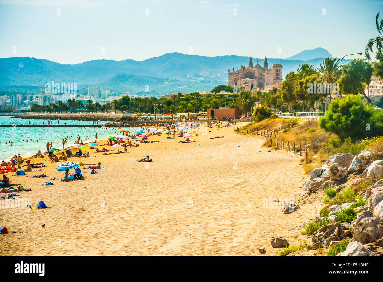 View of the beach of Palma de Mallorca Stock Photo - Alamy