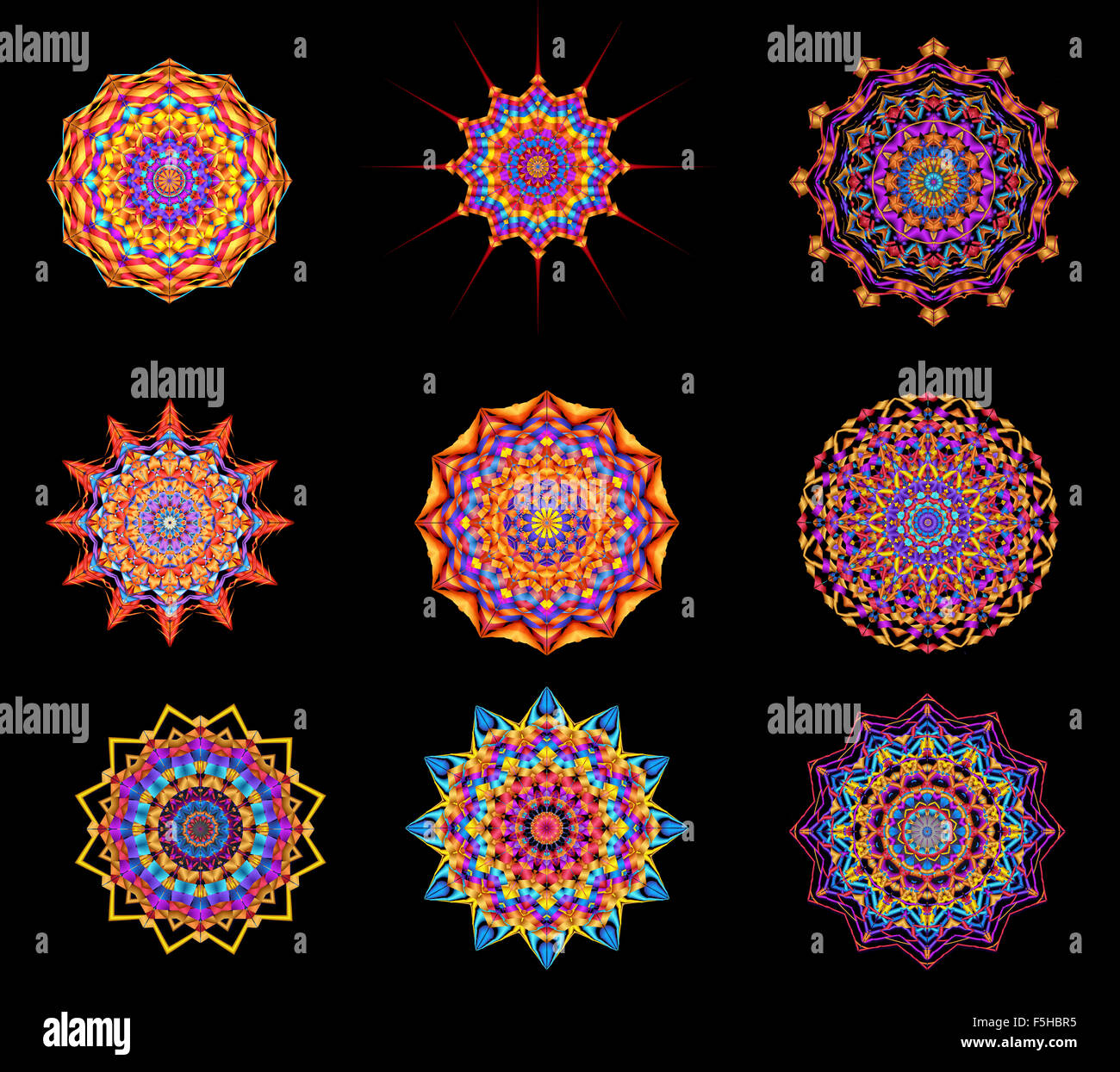 Collection of Psychedelic Kaleidoscope Spirograph Motifs Stock Photo ...
