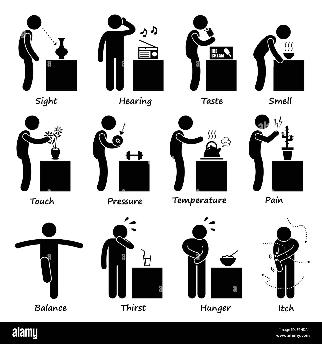 Human Senses Stick Figure Pictogram Icons Stock Vector Image & Art - Alamy