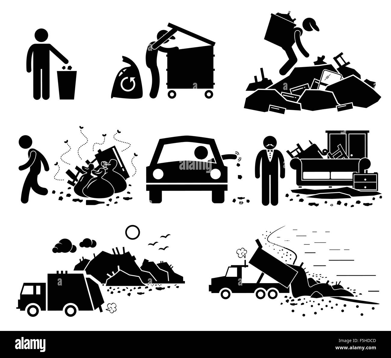 Rubbish Trash Garbage Waste Dump Site Stick Figure Pictogram Icons ...