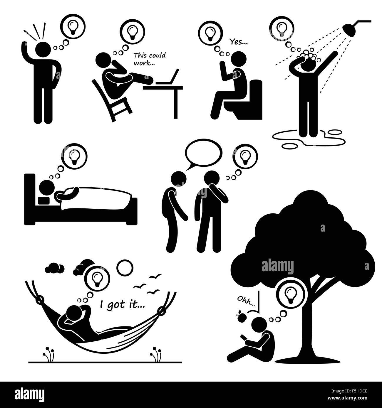 Man Thought of New Idea Stick Figure Pictogram Icons Stock Vector Image ...