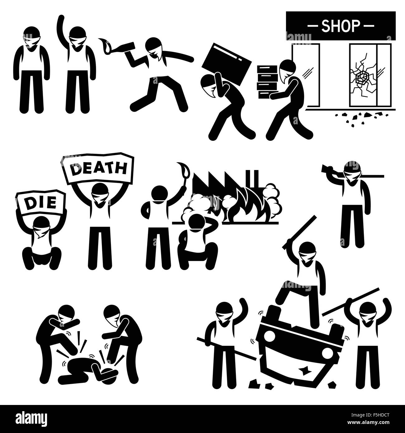 Riot Rebel Revolution Protesters Demonstration Stick Figure Pictogram ...