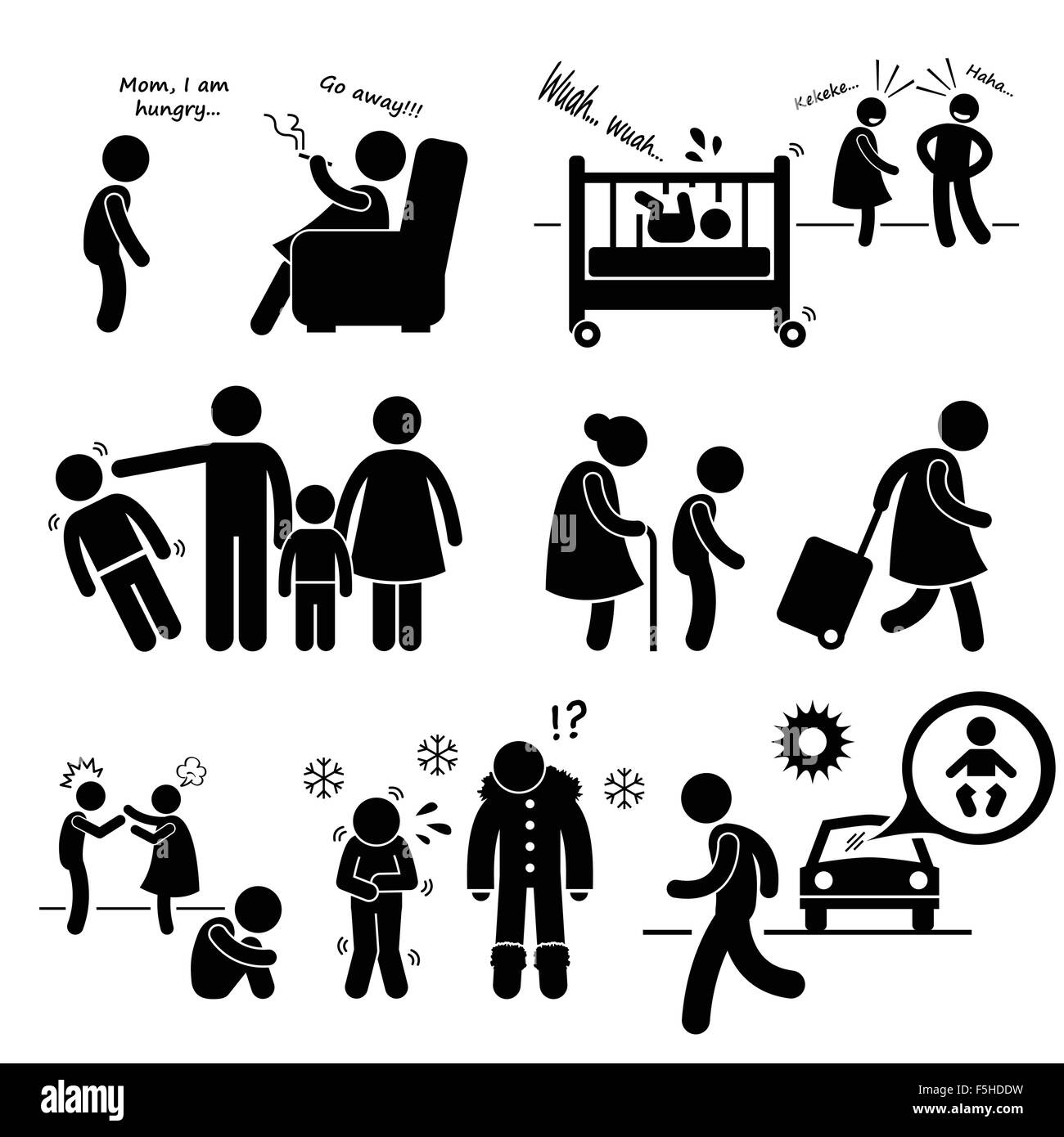 Neglected Child Negligence Abuse Stick Figure Pictogram Icon Cliparts ...