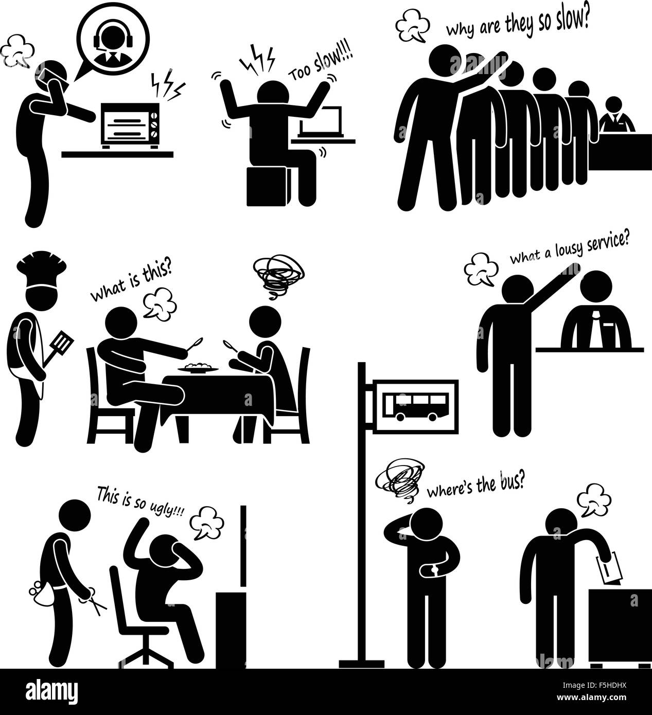 Angry and Unhappy Customers Complaining about Bad Services Stick Figure ...